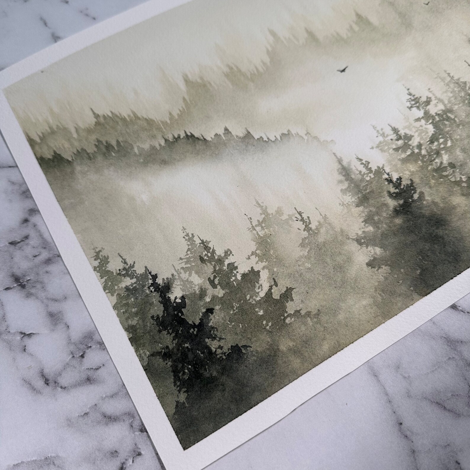 Misty Forest Original Watercolor Painting Moody Art Gift Nature Lover ...