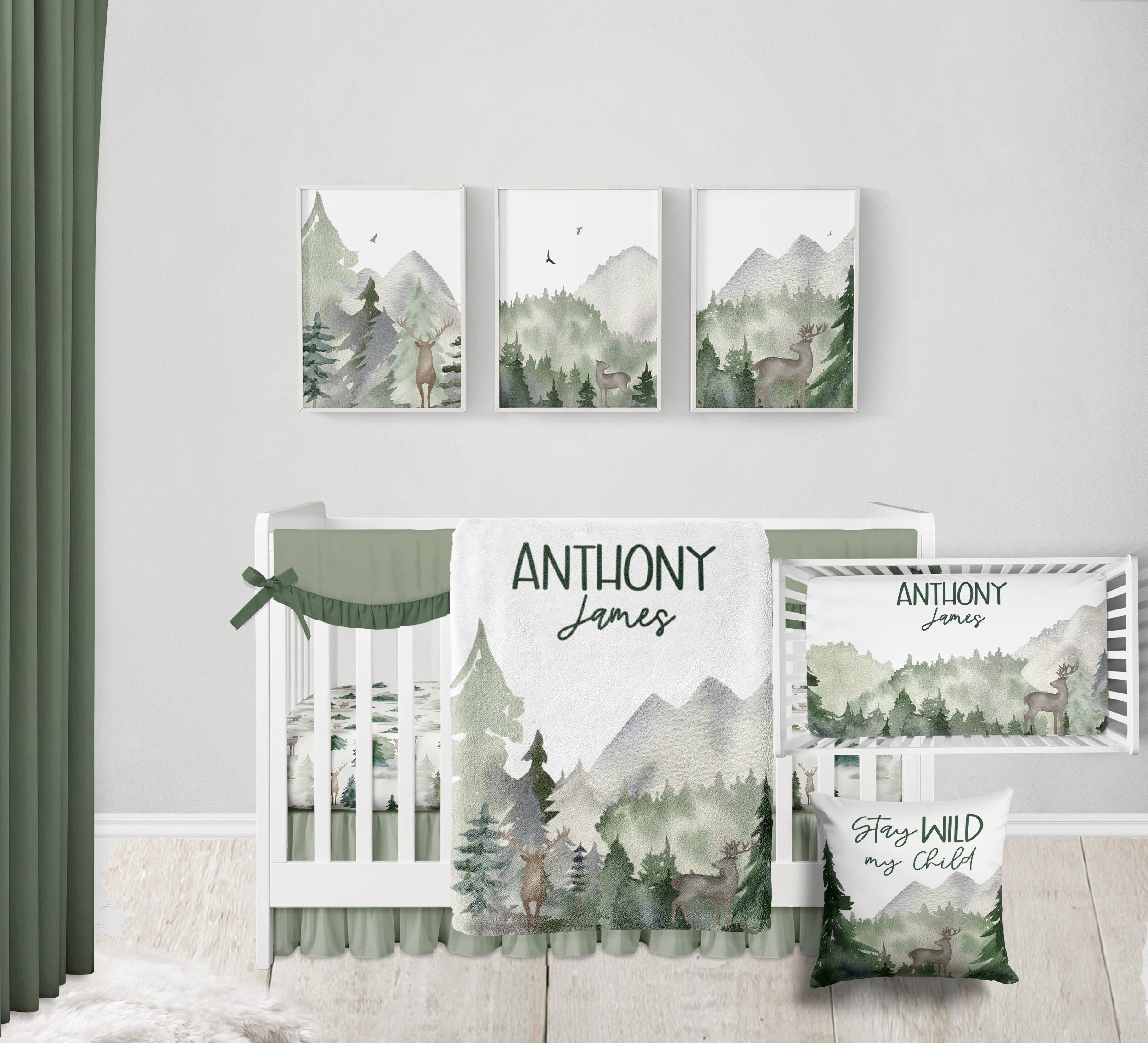 Green Forest Crib Sheet With Woodland Animals Crib Sheet - Woodland ...