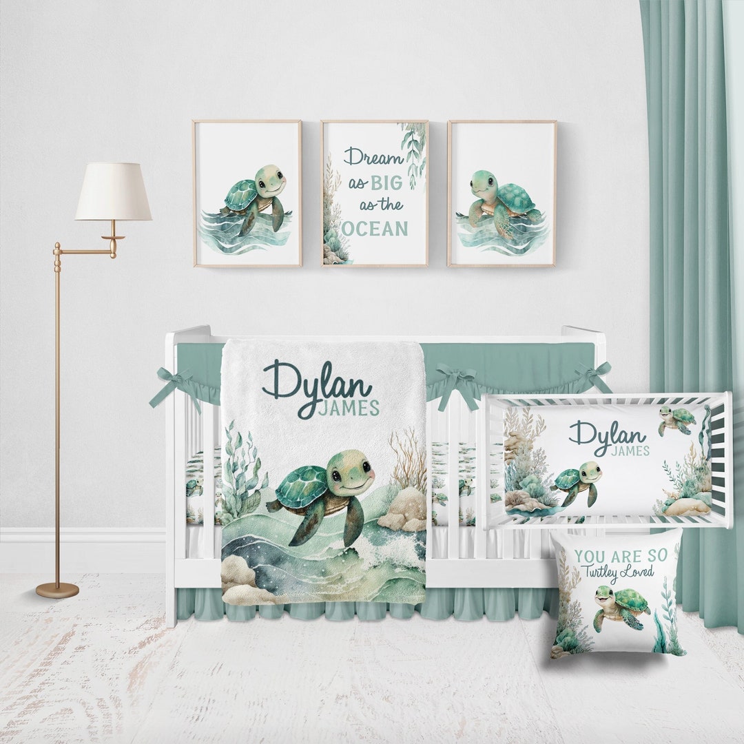 Baby Boy Sea Turtle Crib Bedding Set -personalized Baby Boy Blanket ...