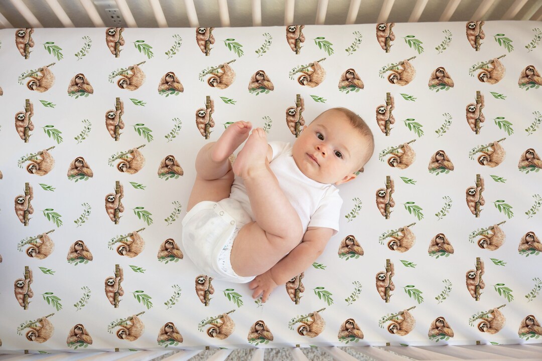 Custom Sloth Crib Sheet With Name- Custom Sloth Patterned Crib Bedding ...