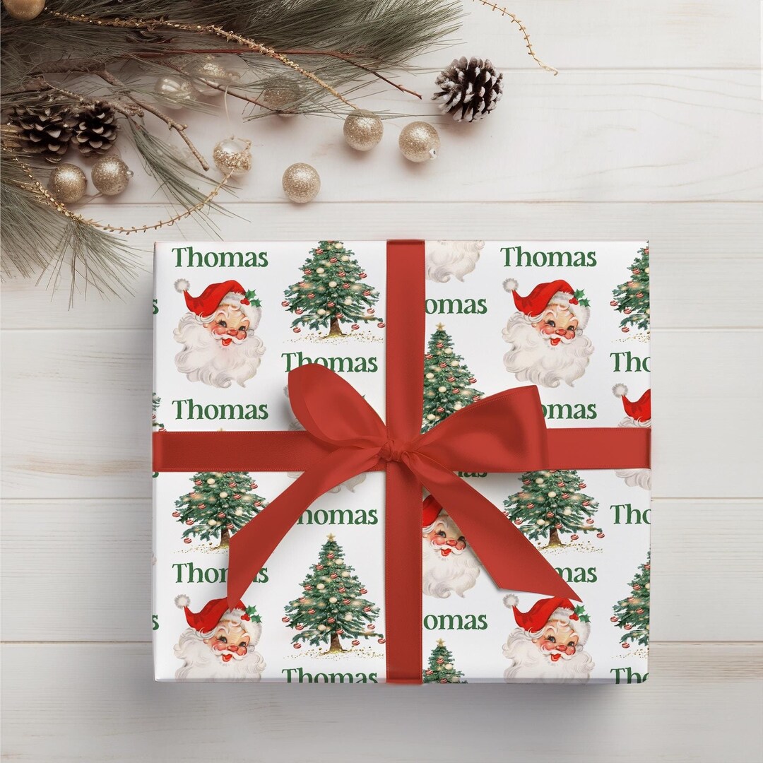 Vintage Santa Personalized Christmas Wrapping- Classic Santa Paper ...