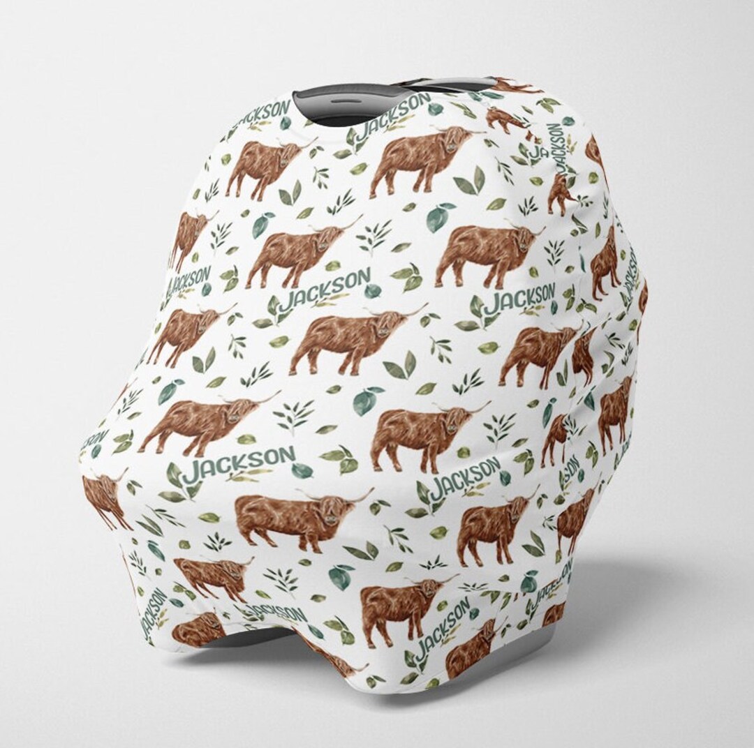 Highland Cow Car Seat Canopy, Stretchy Carseat Cover W/ Farm Animals ...