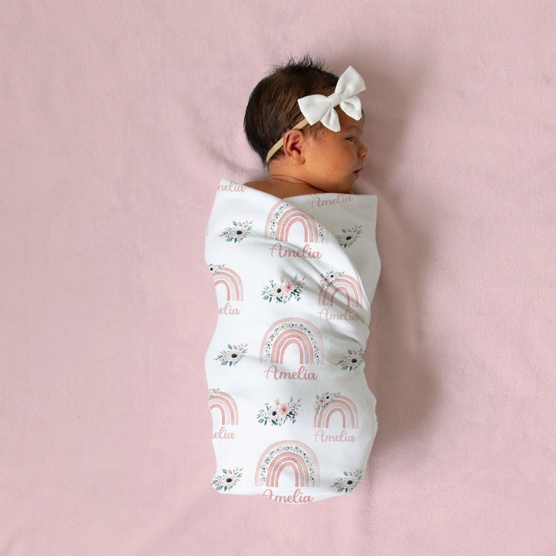 Rainbow Baby Girl Swaddle Blanket Hat Set custom Baby Shower - Etsy