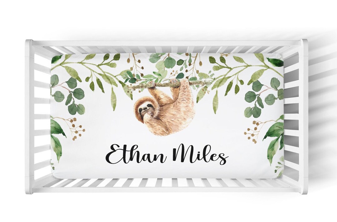 Personalized Sloth Crib Sheet With Name- Custom Sloth Crib Bedding ...