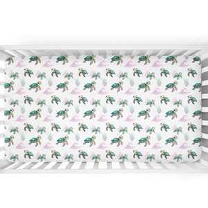 Girl Sea Turtle Crib Sheet -custom Ocean Nursery Crib Bedding -baby ...