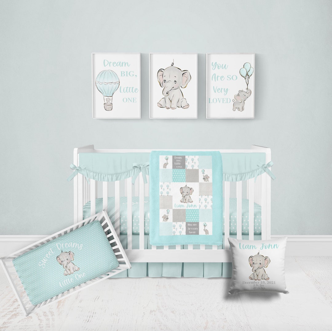 Personalized Elephant Nursery Set - Custom Elephant Baby Blanket ...