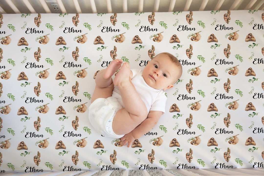 Personalized Sloth Crib Sheet With Name- Custom Sloth Crib Bedding ...