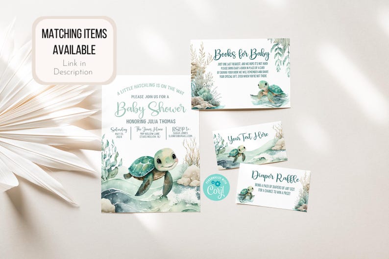 Printable Sea Turtle Place Cards - Custom Place Cards - Sea Turtle Baby ...