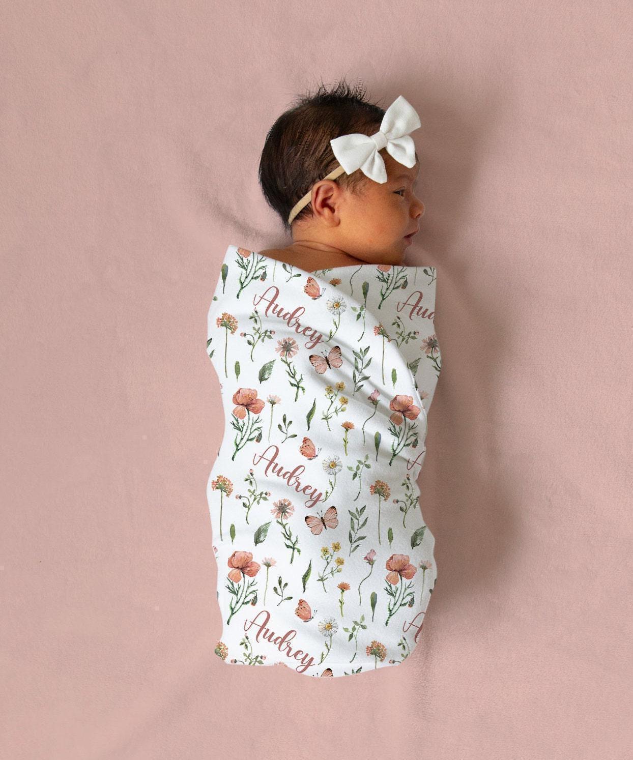 Baby Girl Wildflower Swaddle Set- Custom Blanket Headband Set -baby ...