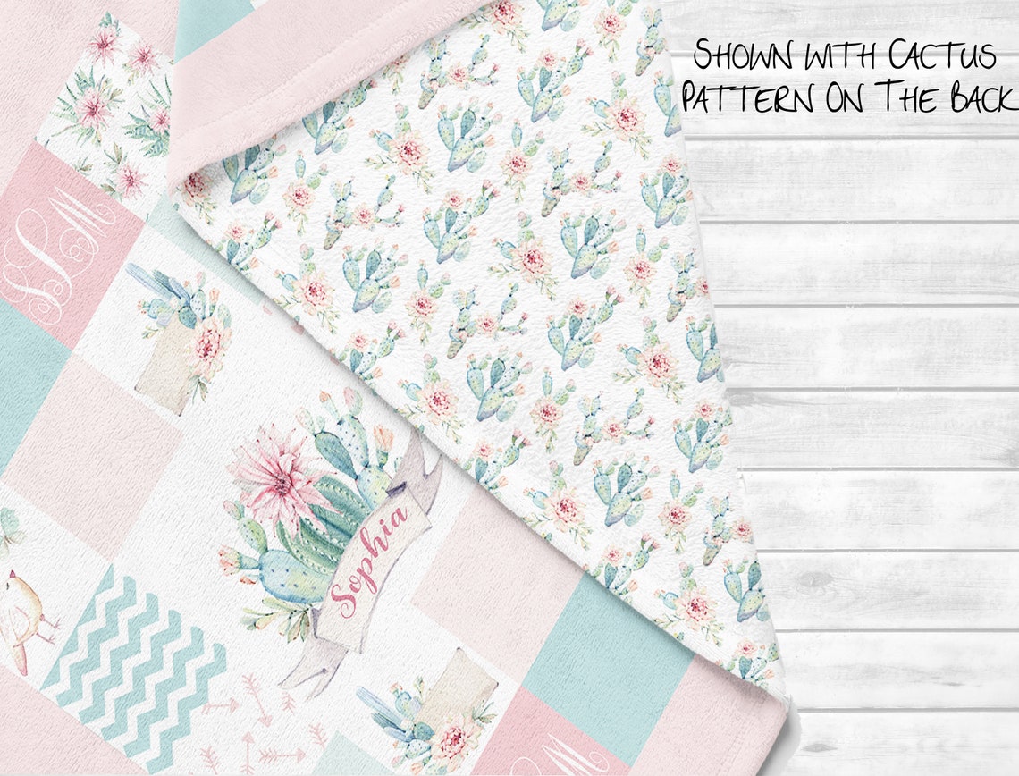 Personalized Cactus Baby Blanket Baby Girl Quilt Minky - Etsy