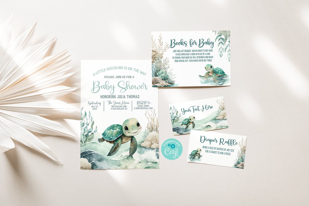 Printable Sea Turtle Baby Shower Invitation - Editable Ocean Themed ...