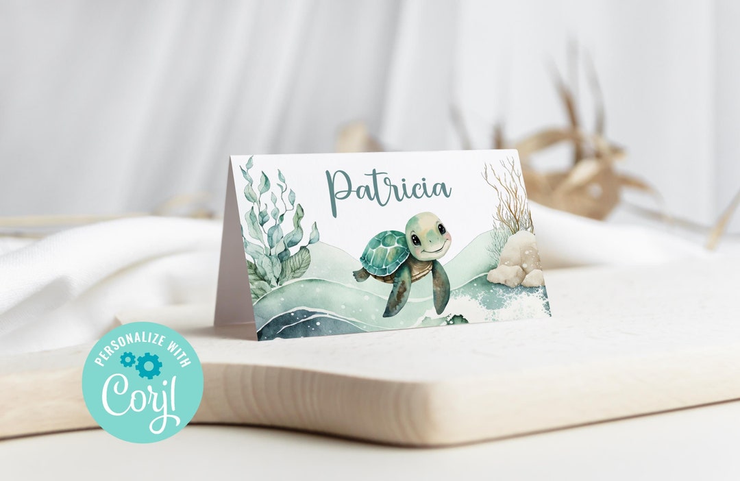 Printable Sea Turtle Place Cards - Custom Place Cards - Sea Turtle Baby ...