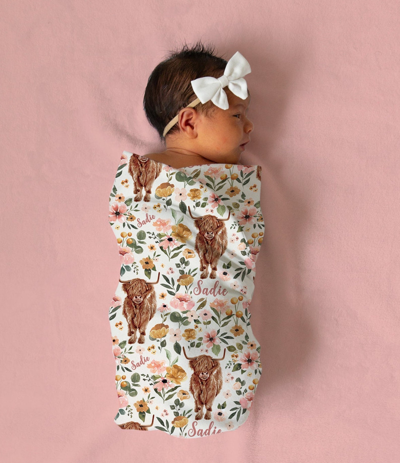 Floral Highland Cow Crib Sheet With Name Personalized Crib - Etsy