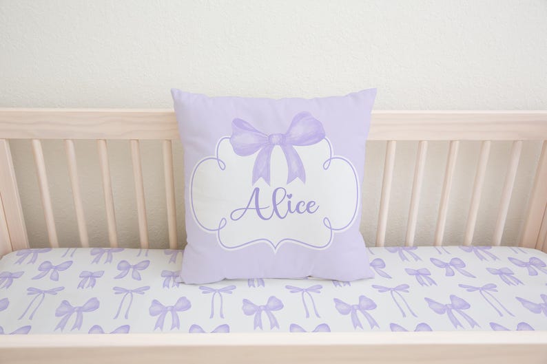 Personalized Purple Bow Crib Bedding Set | Coquette Baby Girl Nursery ...