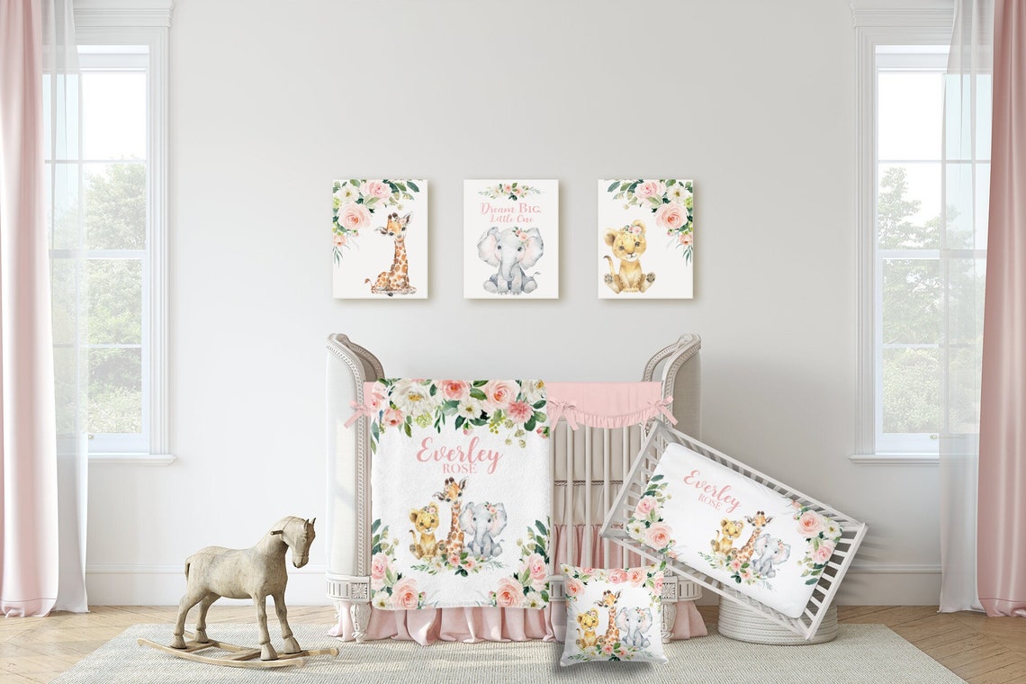 Baby Girl Safari Crib Bedding Set personalized Baby Girl - Etsy