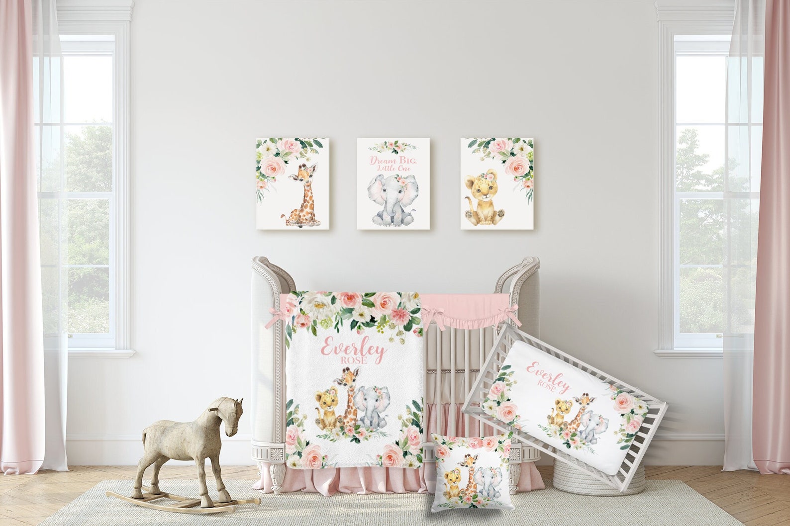 Baby Girl Safari Crib Bedding Set personalized Baby Girl - Etsy