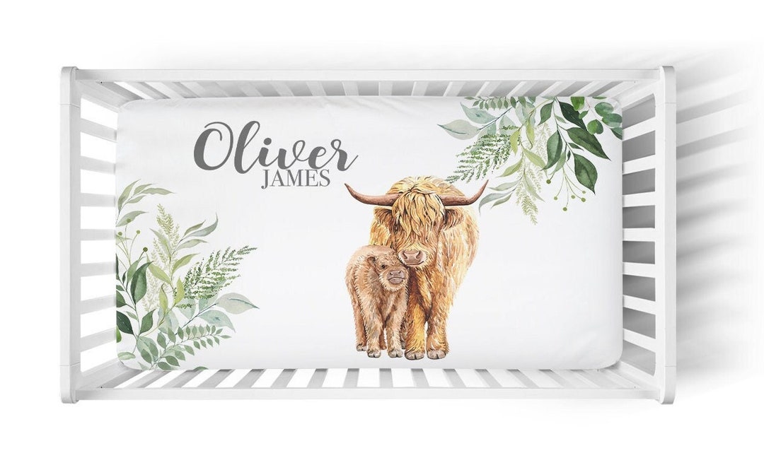 Personalized Highland Cow Sheet With Name- Custom Highland Cow Crib ...
