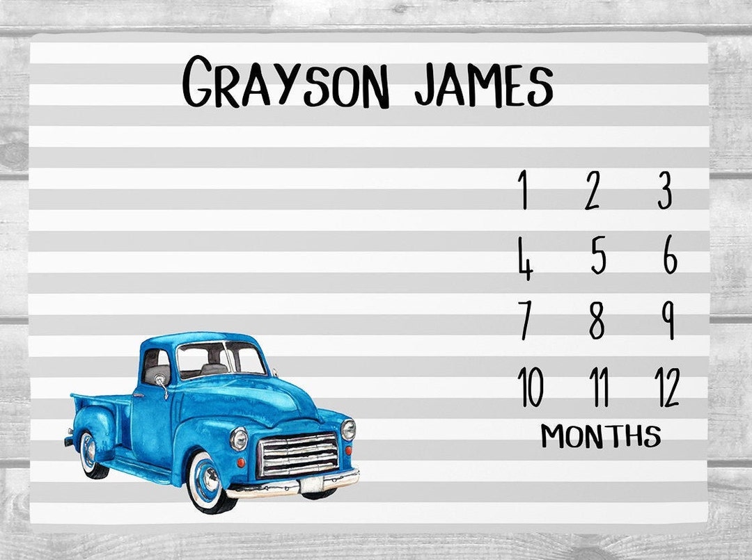 Little Blue Truck Baby Milestone Blanket, Personalized Baby Boy Monthly ...
