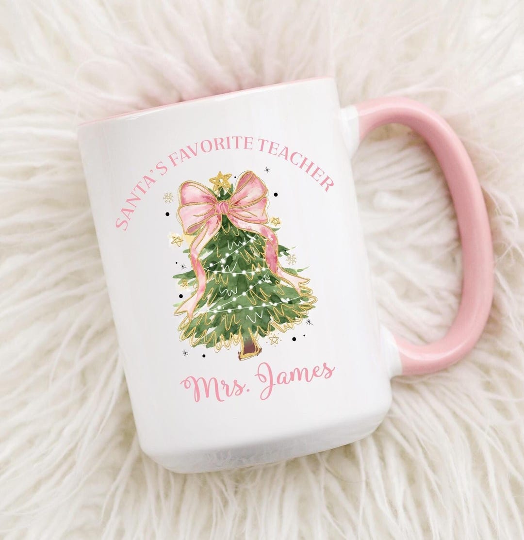 Personalized Teacher Mug With Coquette Christmas Tree -trendy Christmas ...