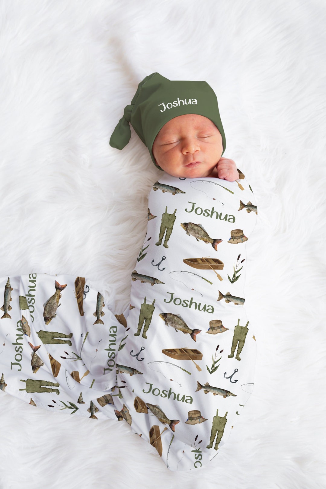 Personalized Fishing Swaddle Set custom Fishing Blanket Hat - Etsy