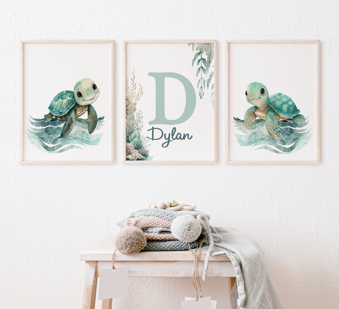 Baby Sea Turtle Nursery Wall Art, Under the Sea Decor -set of 3 Ocean ...