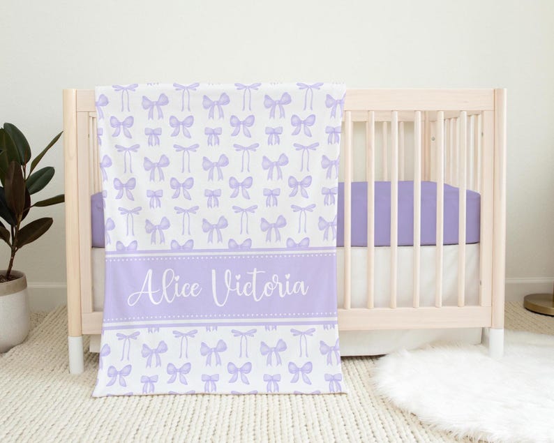 Personalized Purple Bow Crib Bedding Set | Coquette Baby Girl Nursery ...