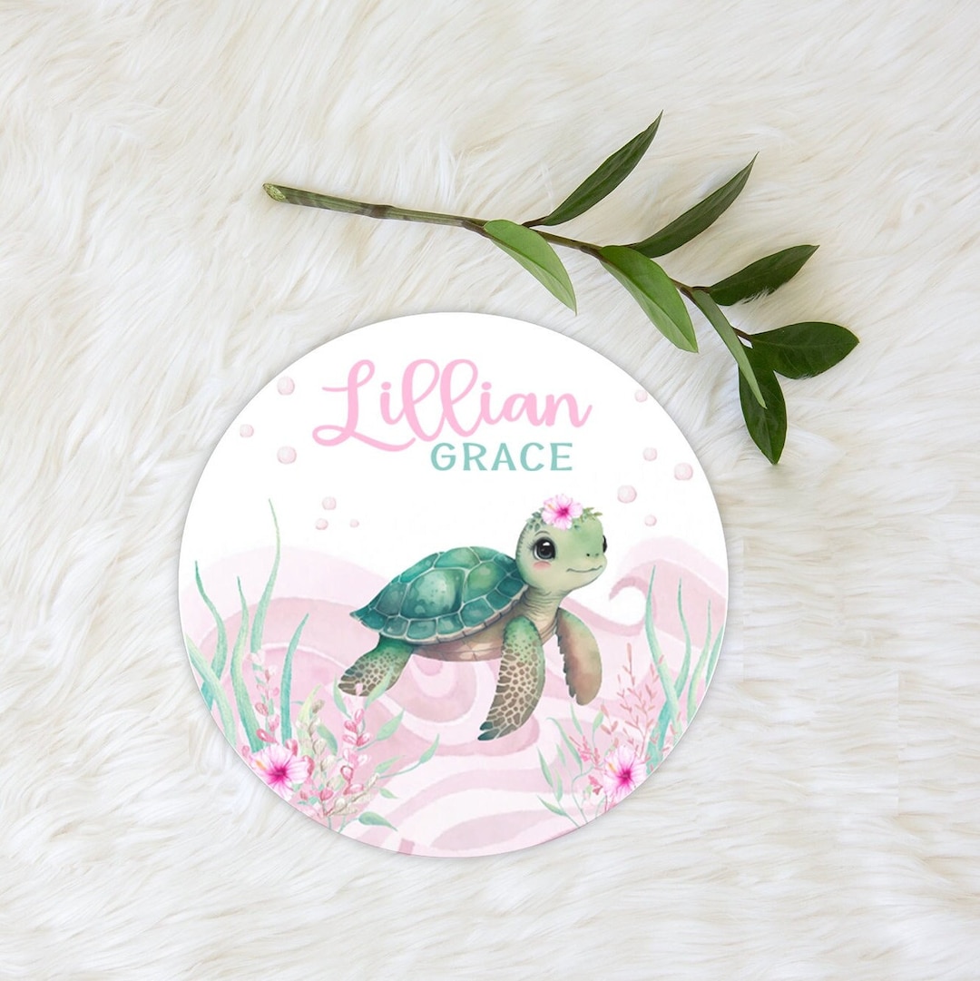 Girl Sea Turtle Name Sign, Sea Turtle Room Decor, Round Wood Sign ...