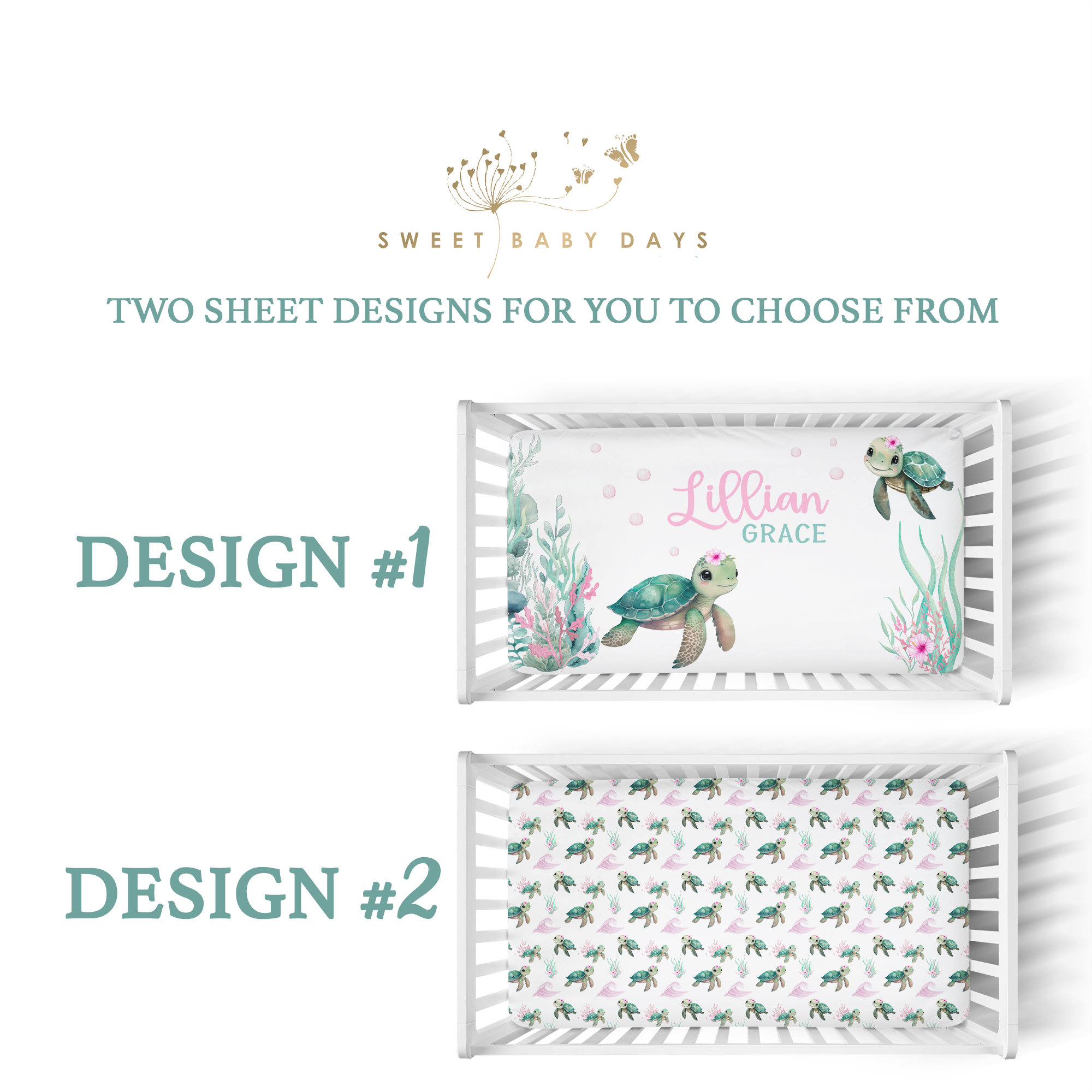 Baby Girl Sea Turtle Crib Bedding Set - Girl Ocean Nursery Bedding Set ...