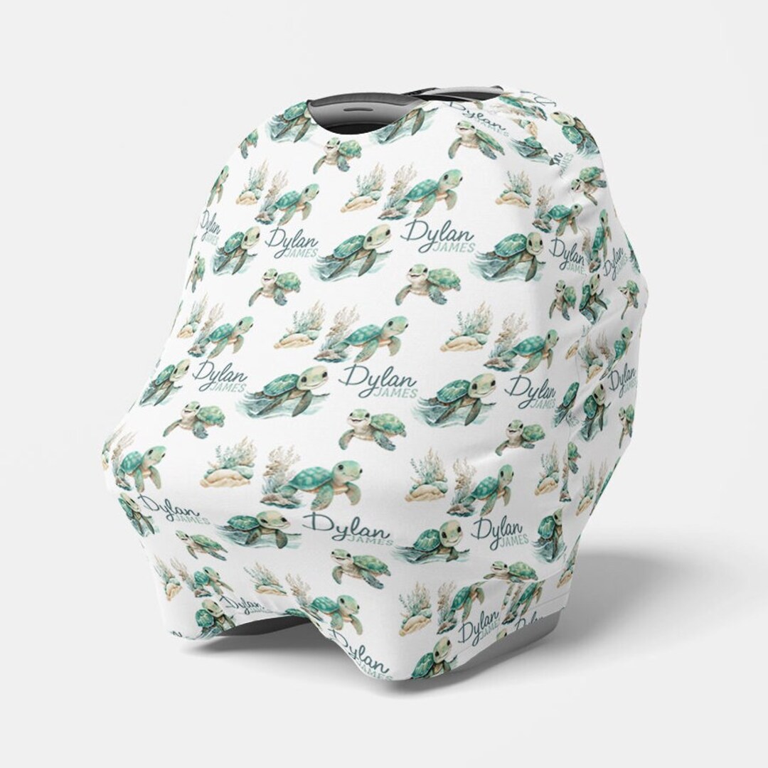 Sea Turtle Carseat Cover- Personalized Baby Boy Ocean Nursing Canopy ...