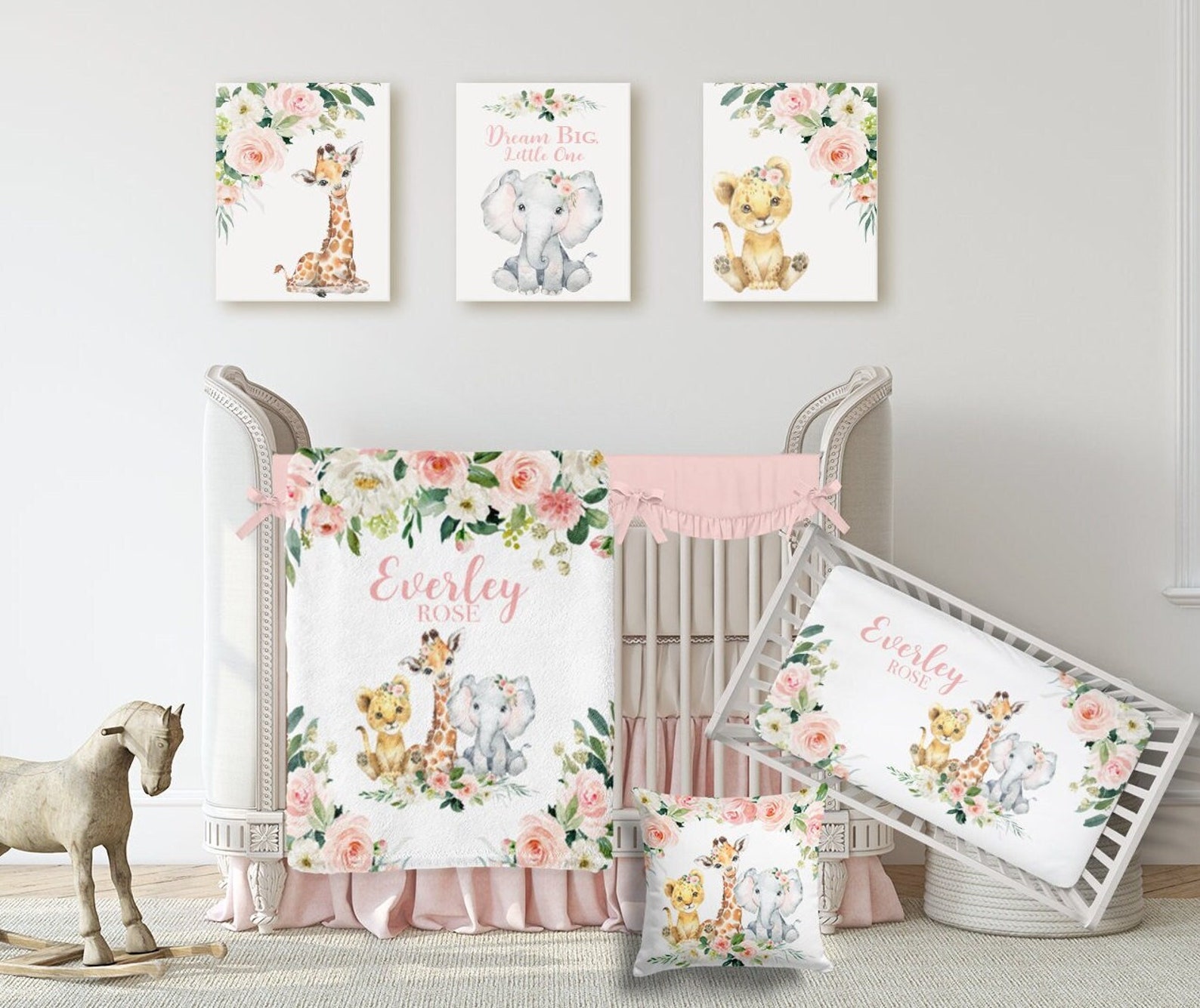 Baby Girl Safari Crib Bedding Set -personalized Baby Girl Blanket With ...