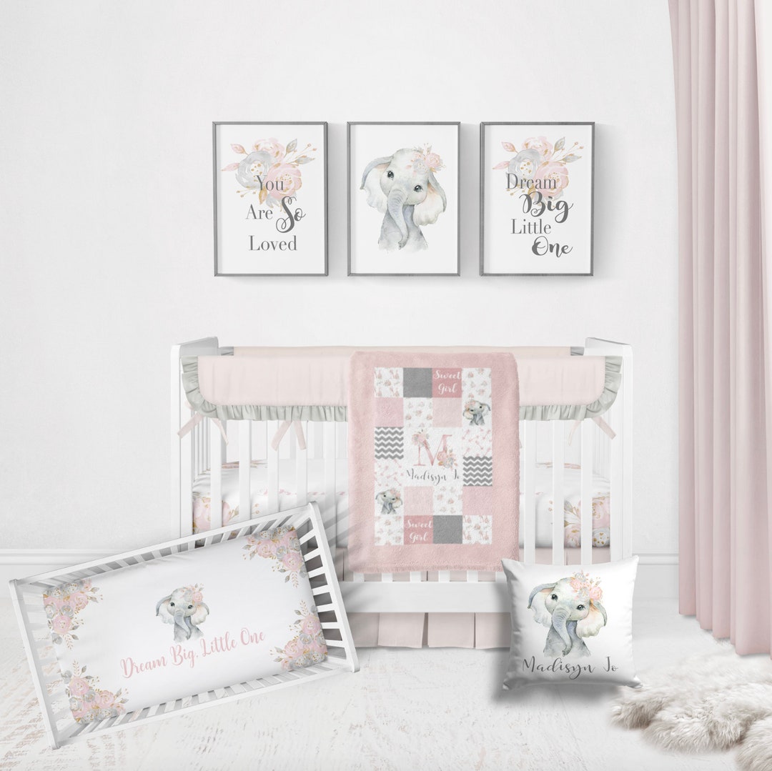 Personalized Elephant Nursery Set - Custom Elephant Baby Blanket ...