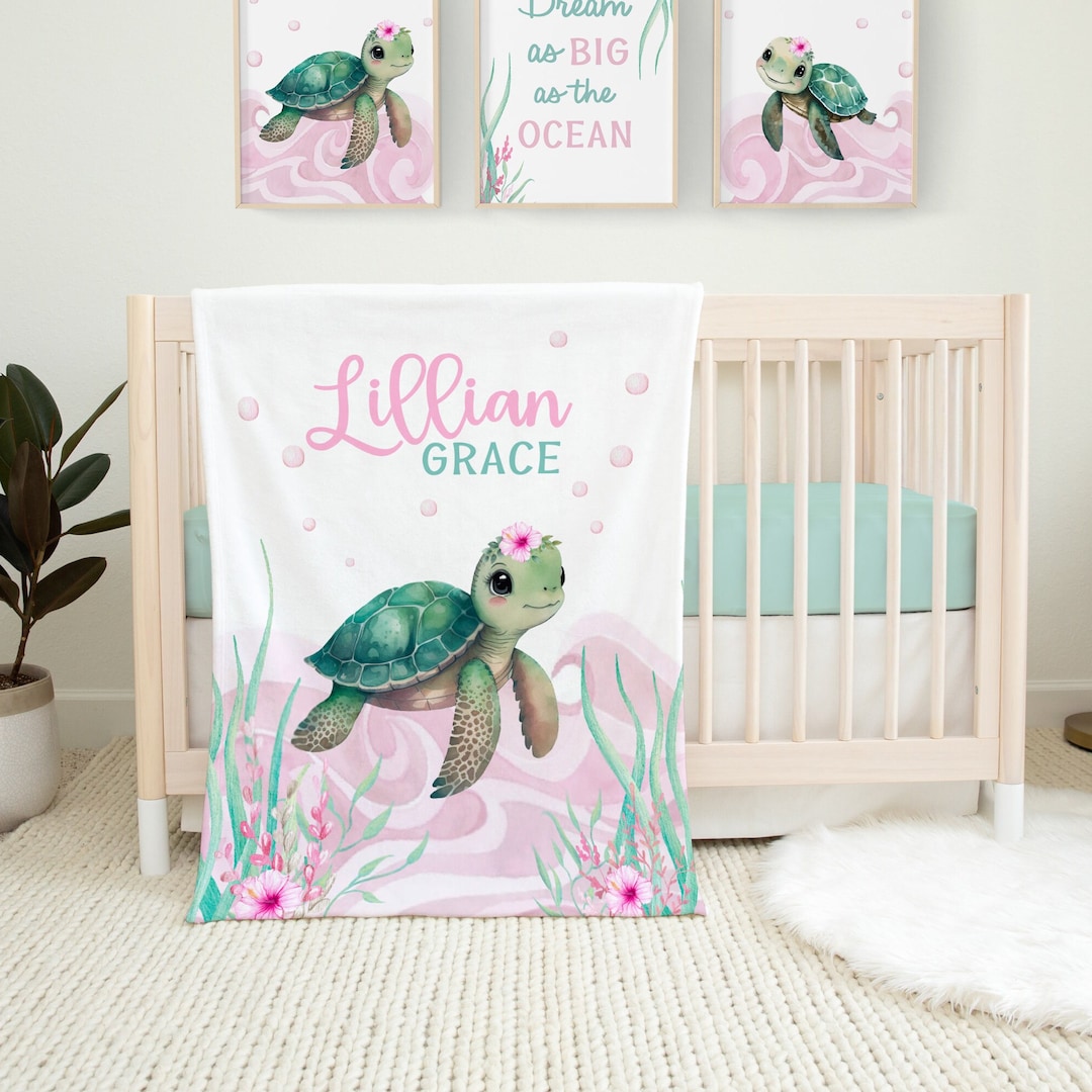 Girl Sea Turtle Blanket With Name, Personalized Baby Girl Blanket ...