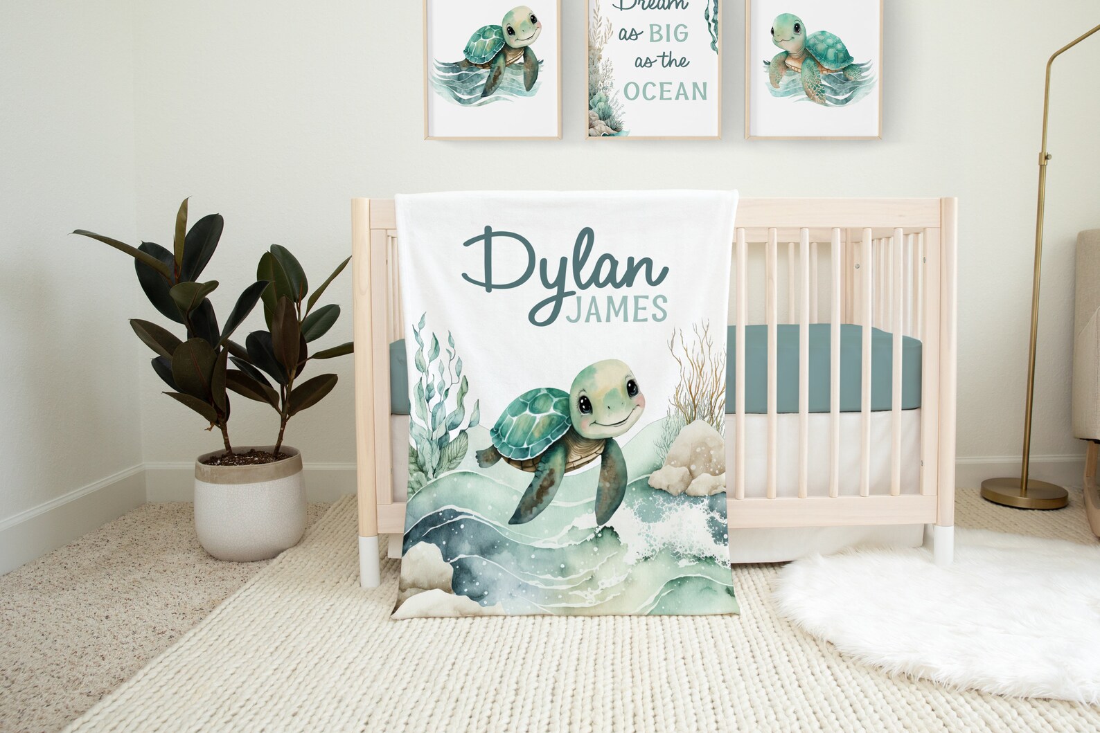 Baby Boy Sea Turtle Crib Bedding Set -personalized Baby Boy Blanket ...