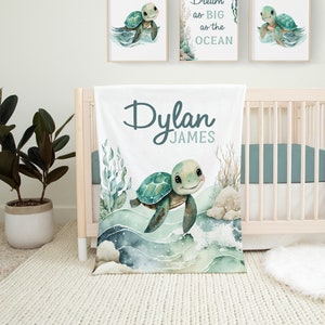Baby Boy Sea Turtle Crib Bedding Set -personalized Baby Boy Blanket ...
