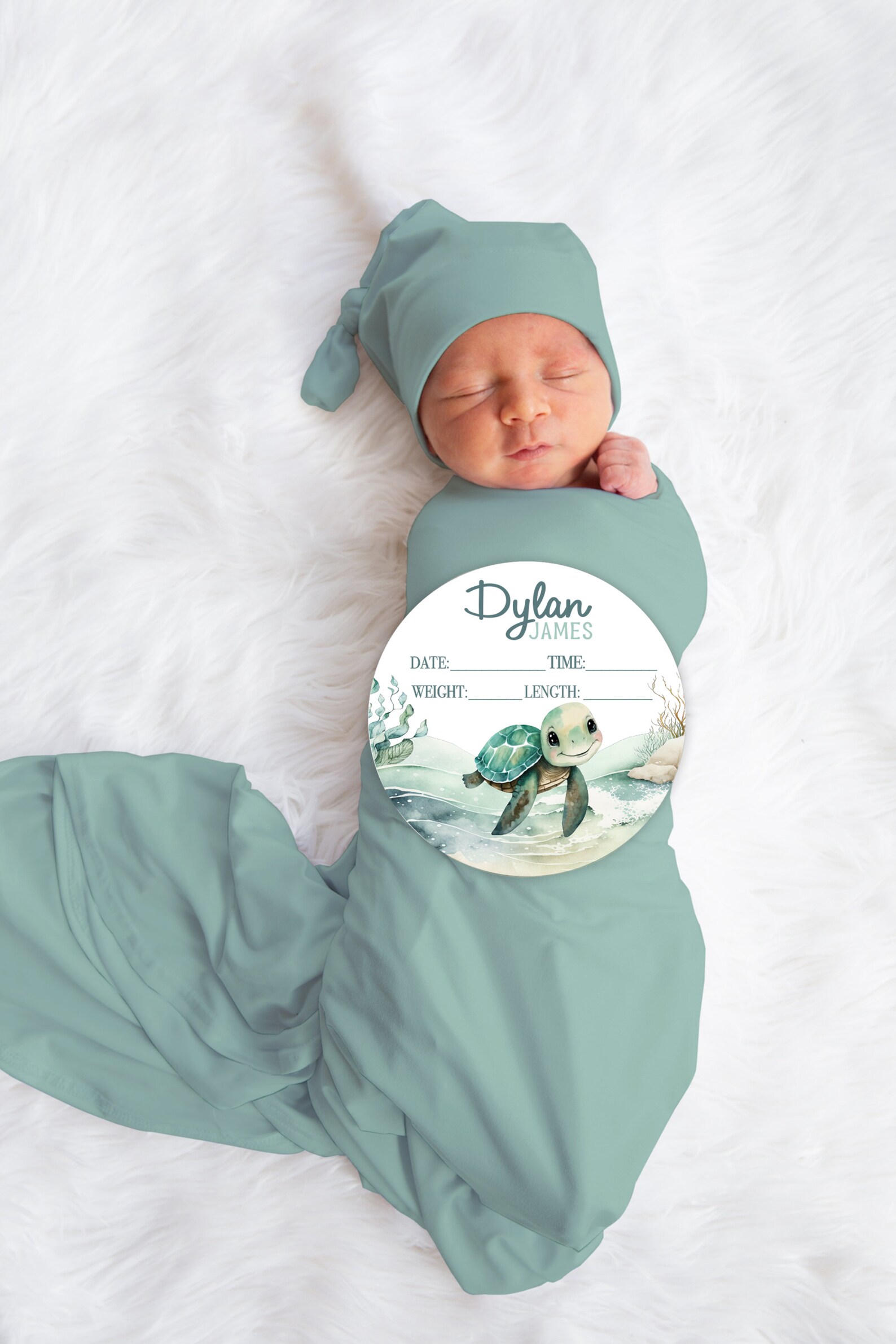 Baby Boy Birth Stat Sign, Sea Turtle Birth Stat Sign, Round Wood Ocean ...