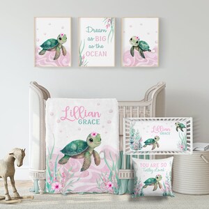 Baby Girl Sea Turtle Nursery Wall Art, Under the Sea Art - Set of 3 ...