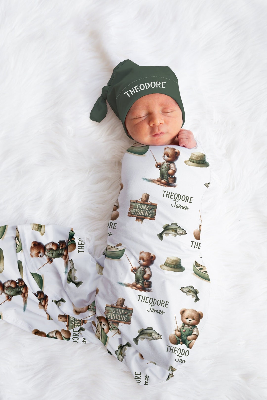 Fishing Swaddle Set, Fish Swaddle Blanket, Personalized Baby Blanket ...