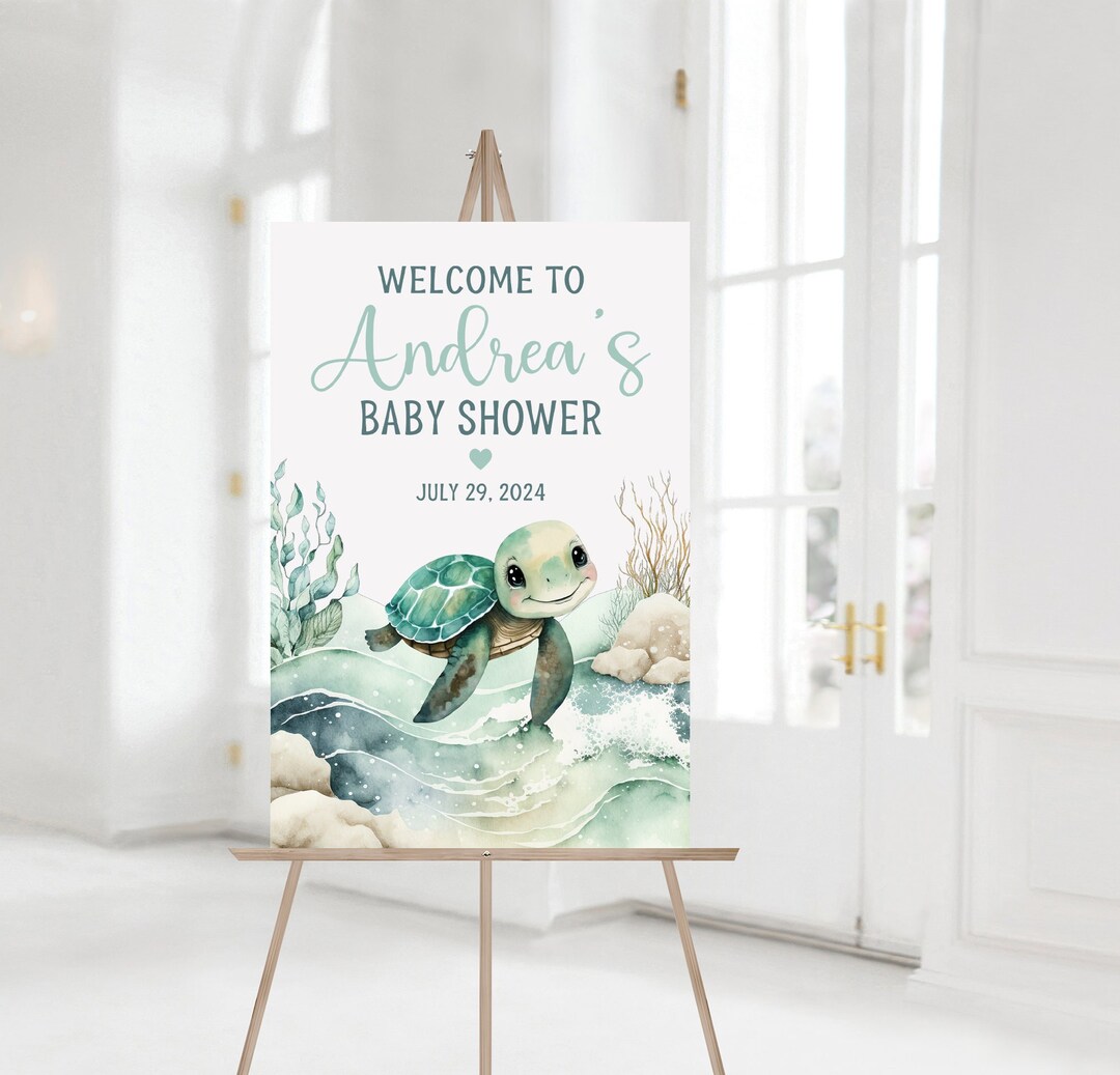 Sea Turtle Baby Shower Welcome Sign - Ocean Themed Baby Shower Welcome ...