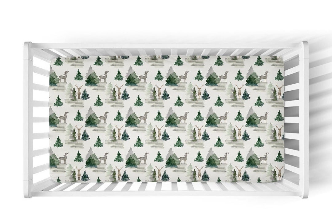 Green Forest Crib Sheet With Woodland Animals Crib Sheet - Woodland ...