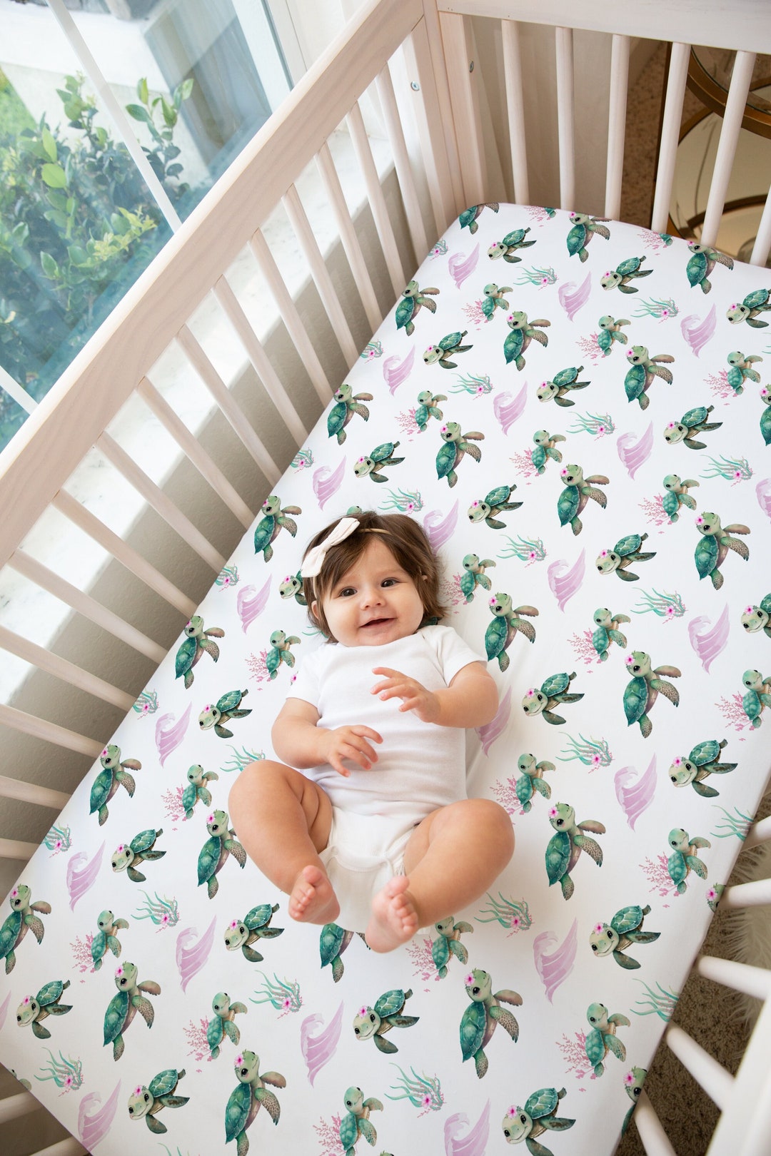 Girl Sea Turtle Crib Sheet -custom Ocean Nursery Crib Bedding -baby ...