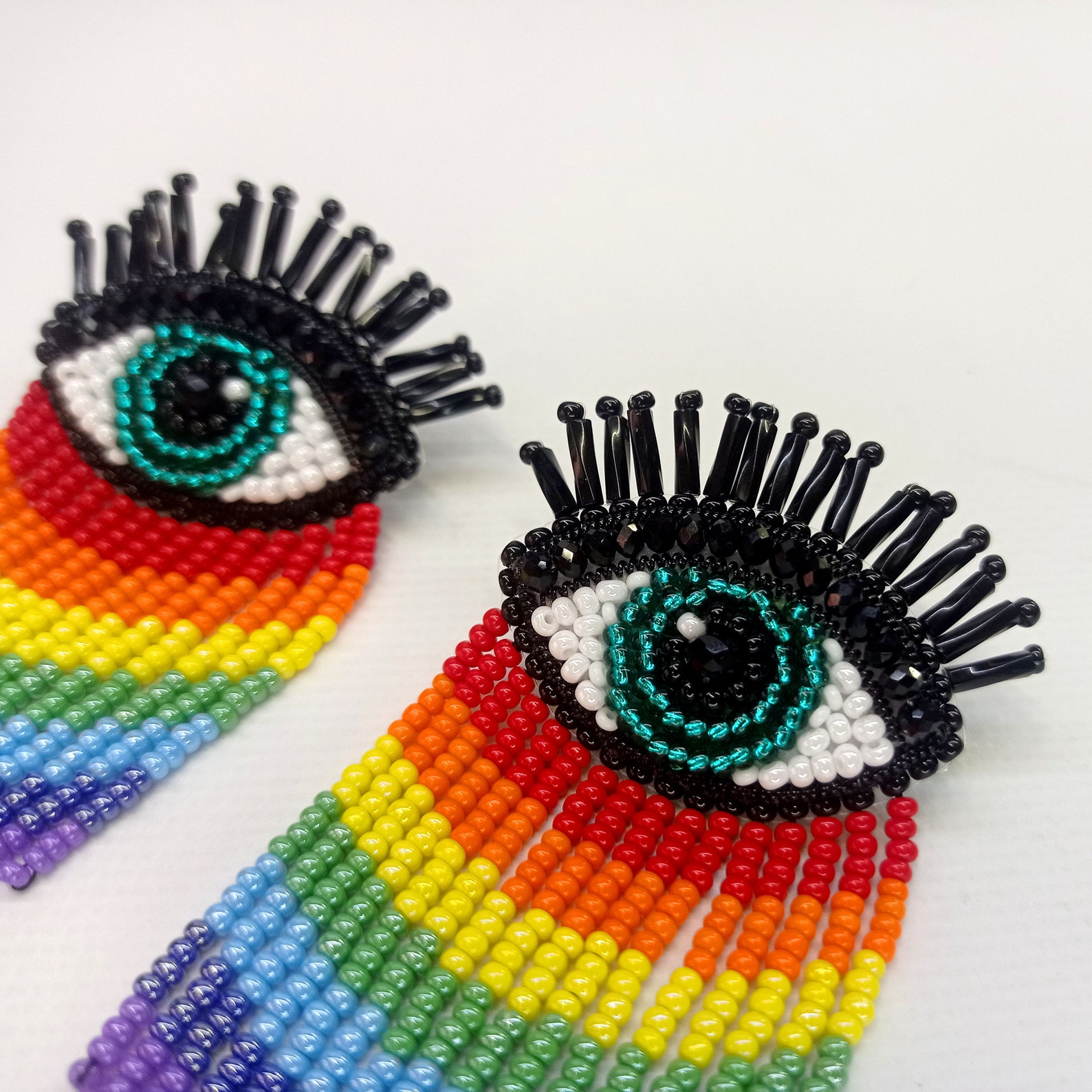 Rainbow Evil Eye Earrings. Beaded Fringe Earrings. - Etsy