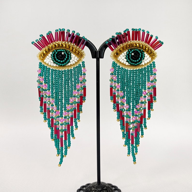 Evil Eye Beaded Fringe Earrings - Etsy