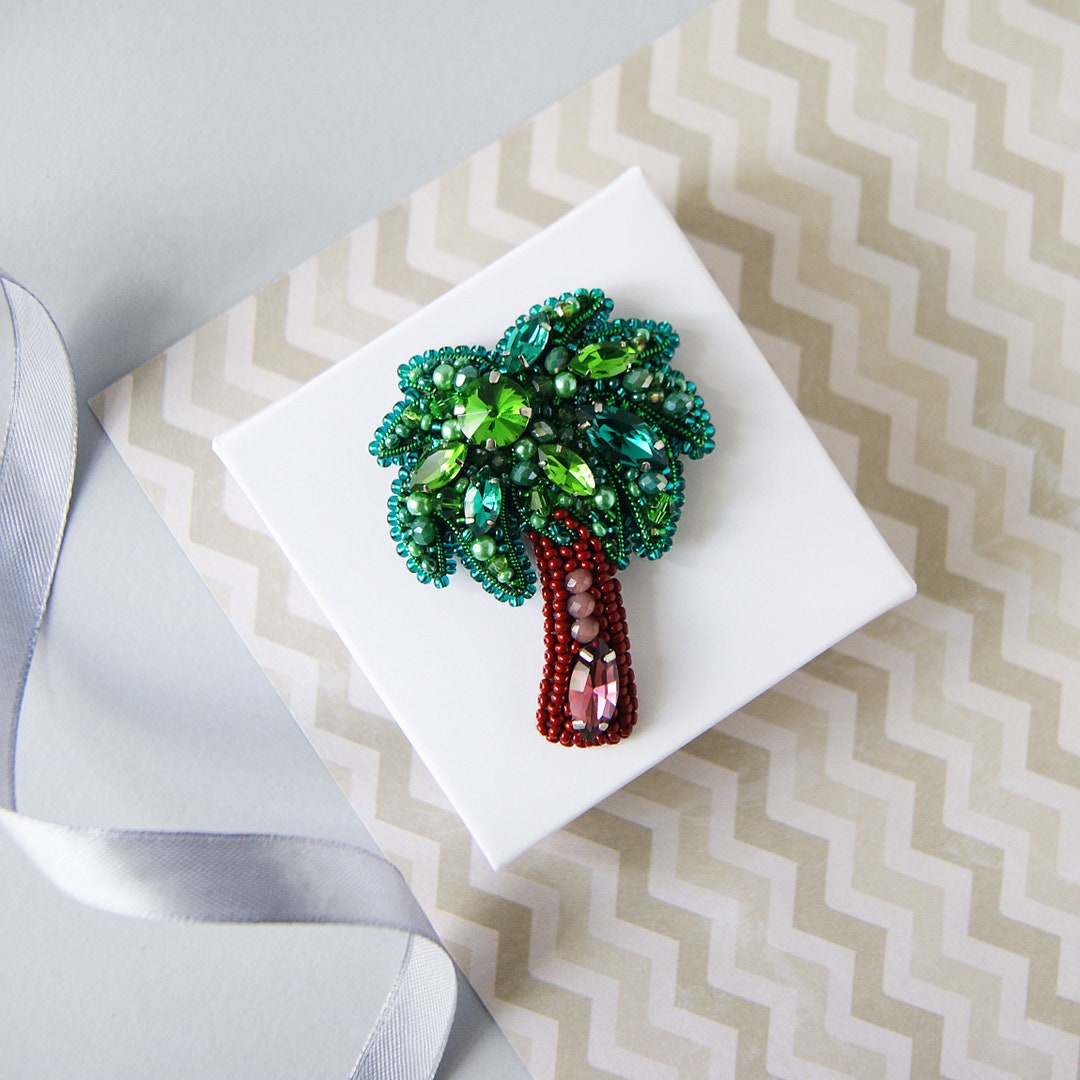 Palm Tree Brooch. Tropical Tree Brooch. Green Beaded Brooch. - Etsy