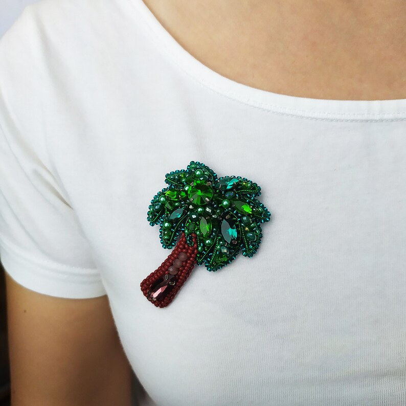 Palm Tree Brooch. Tropical Tree Brooch. Green Beaded Brooch. - Etsy