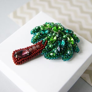 Palm Tree Brooch. Tropical Tree Brooch. Green Beaded Brooch. - Etsy
