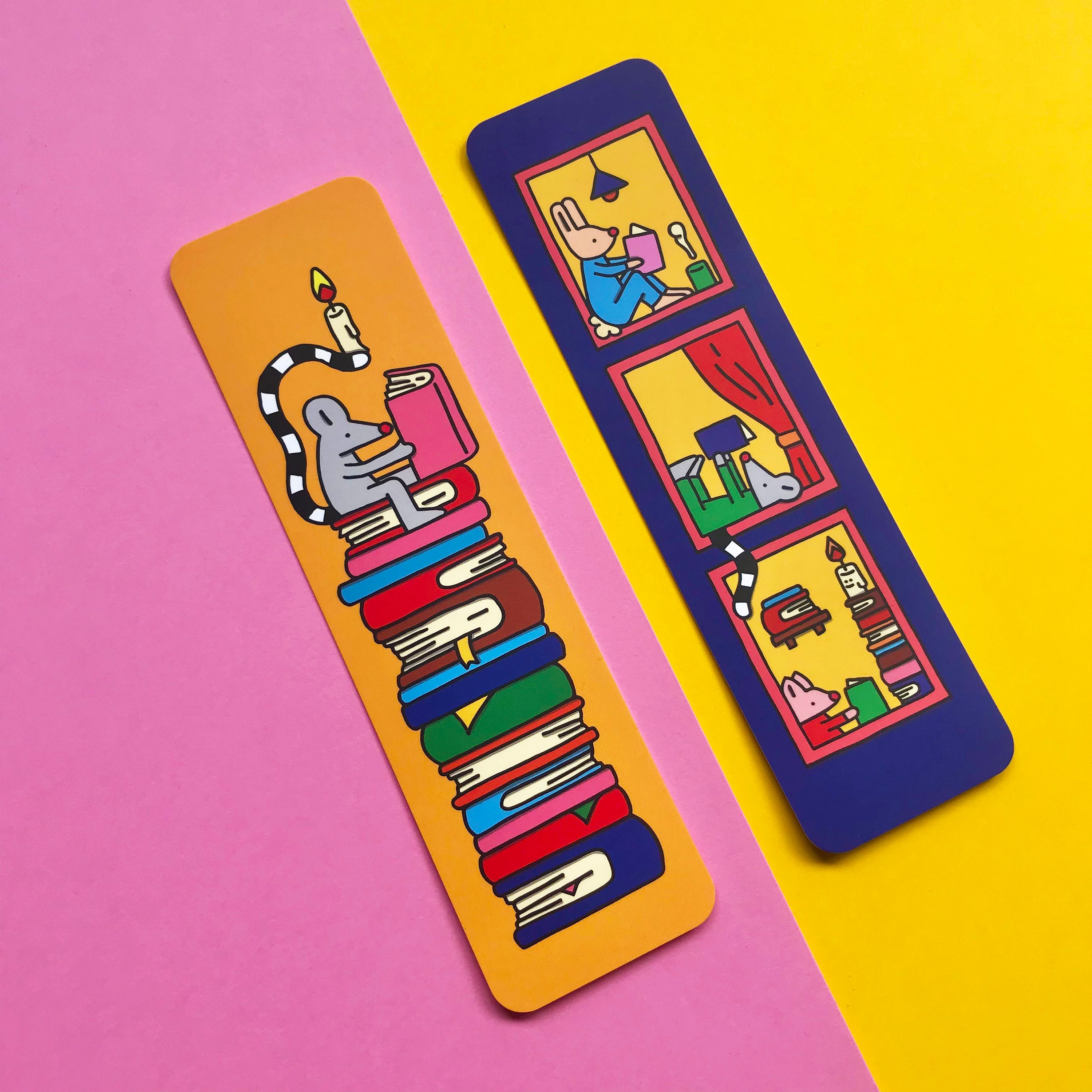 Illustrated Bookmarks Animals Reading Books Mouse - Etsy