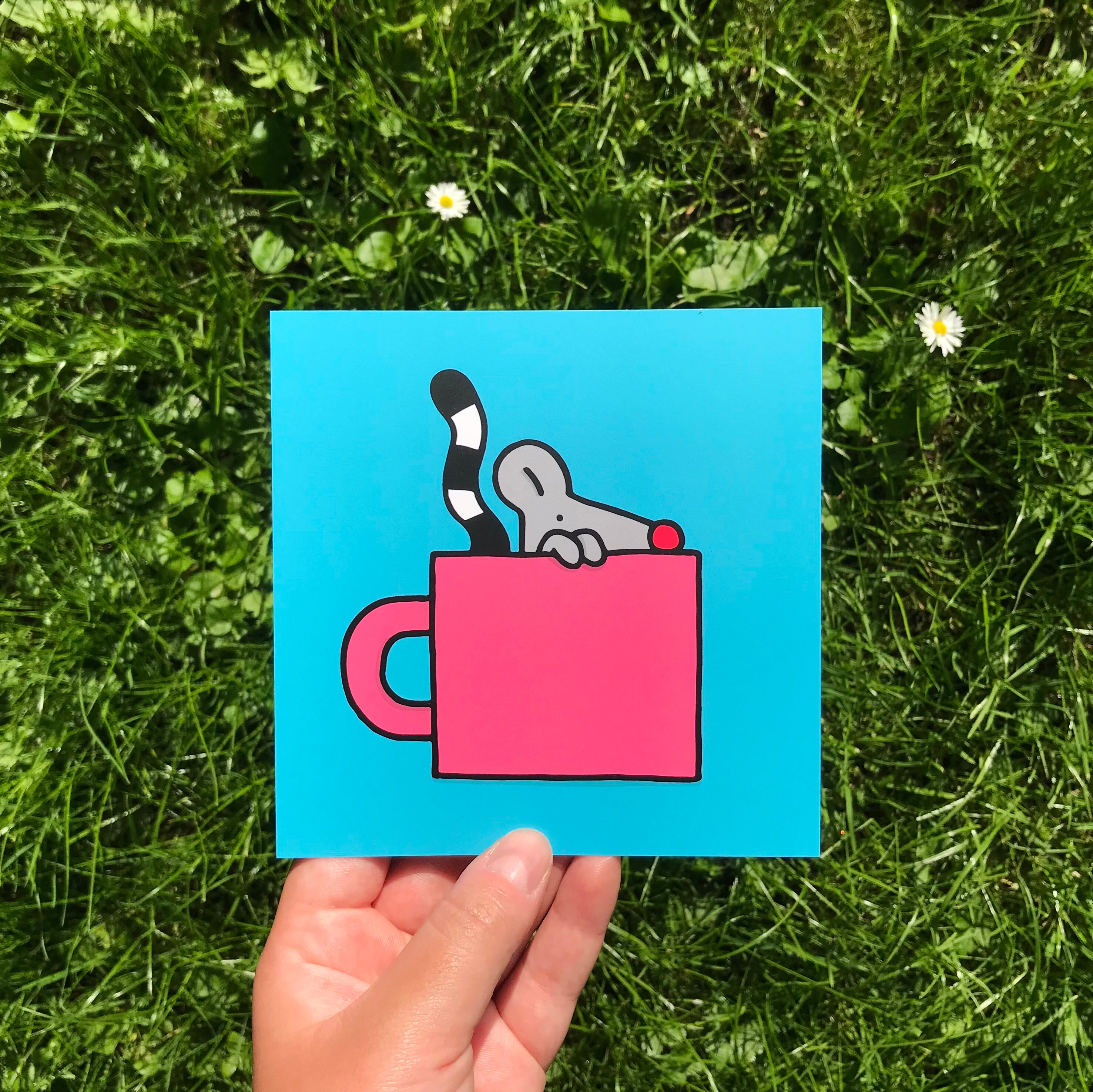 Illustrated Square Postcards Set With Animals Wishing Greeting Card ...