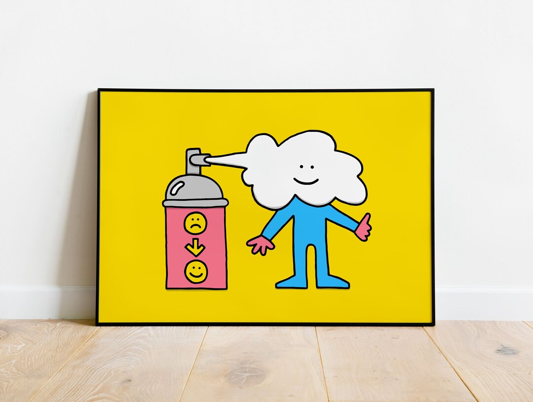 Illustrated Happy Spray Print A3 Poster Art Print Illustration Abstract ...