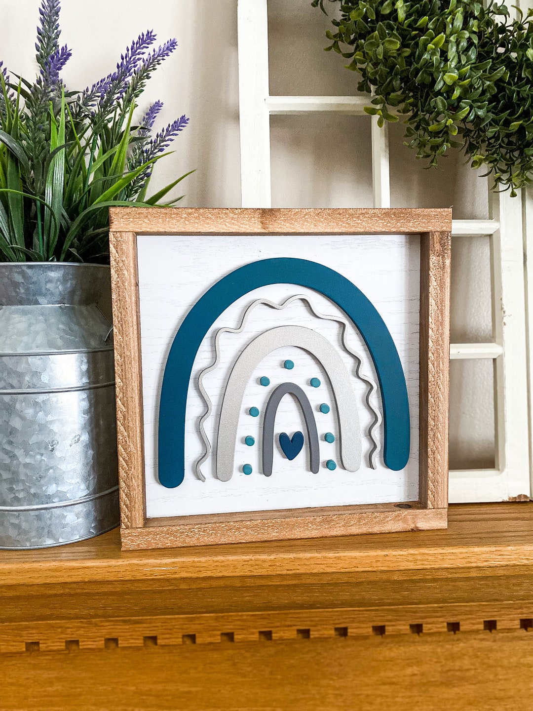 Boho Rainbow Nursery Sign: Blue & Silver Decor (11"x11") - Etsy