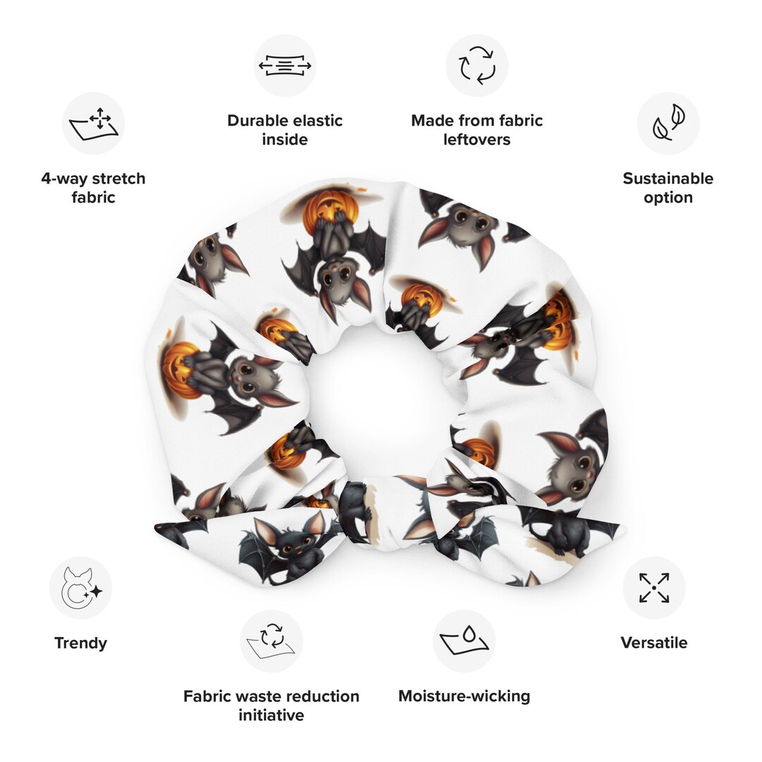 Spooky Bat Scrunchie for Halloween Eco-friendly Recycled Fabric Hair ...